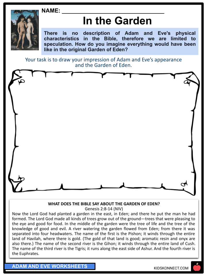 Adam and Eve Worksheets | Creation, Family, Life, Symbolism